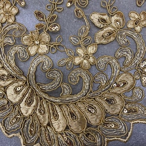 Melody GOLD Polyester Floral Embroidery With Sequins on Mesh Lace ...