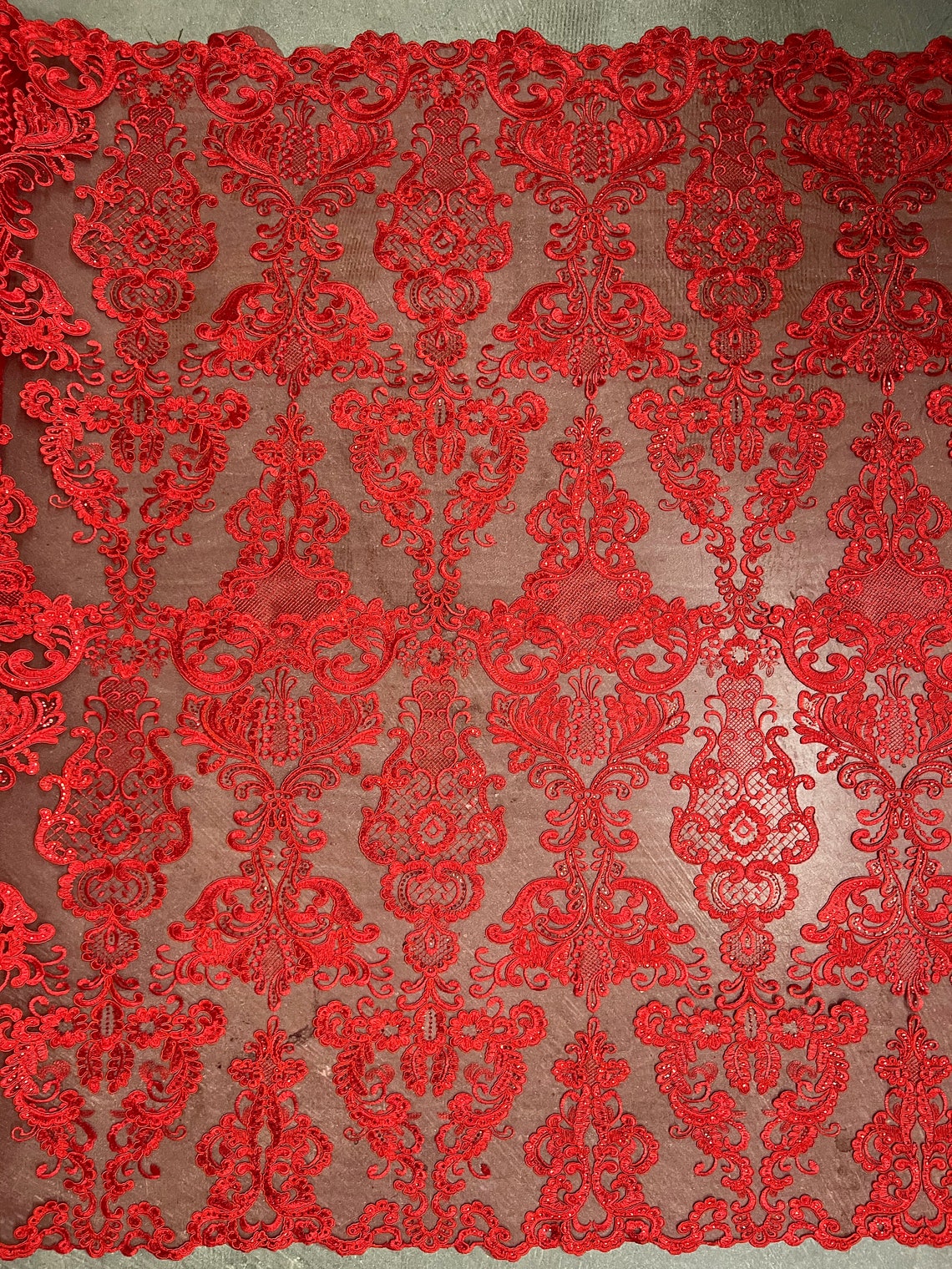 Vivian RED Polyester Embroidery With Sequins on Mesh Lace - Etsy