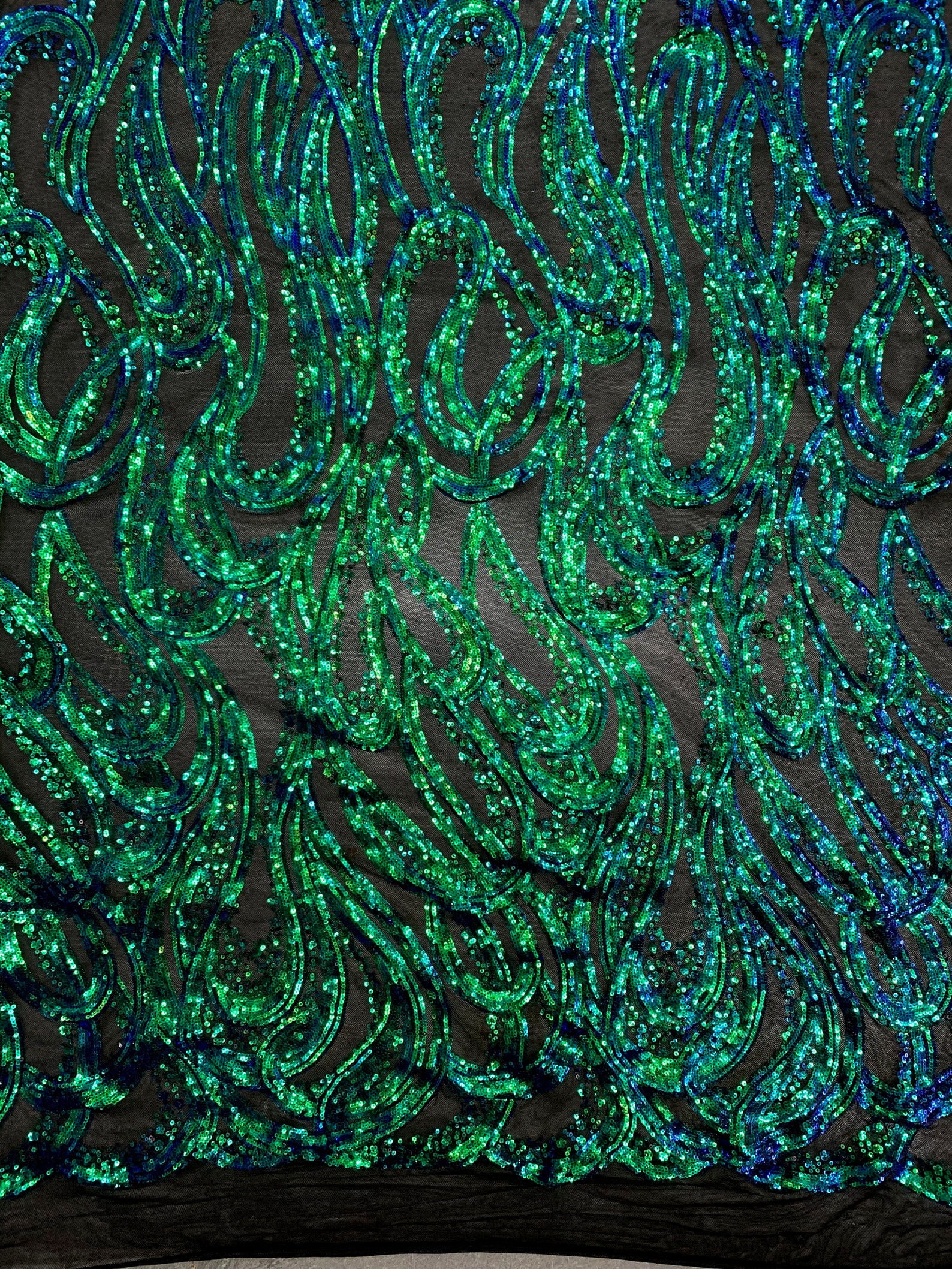 Lorelei IRIDESCENT GREEN BLUE Mermaid Swirls Sequins on Mesh Lace ...