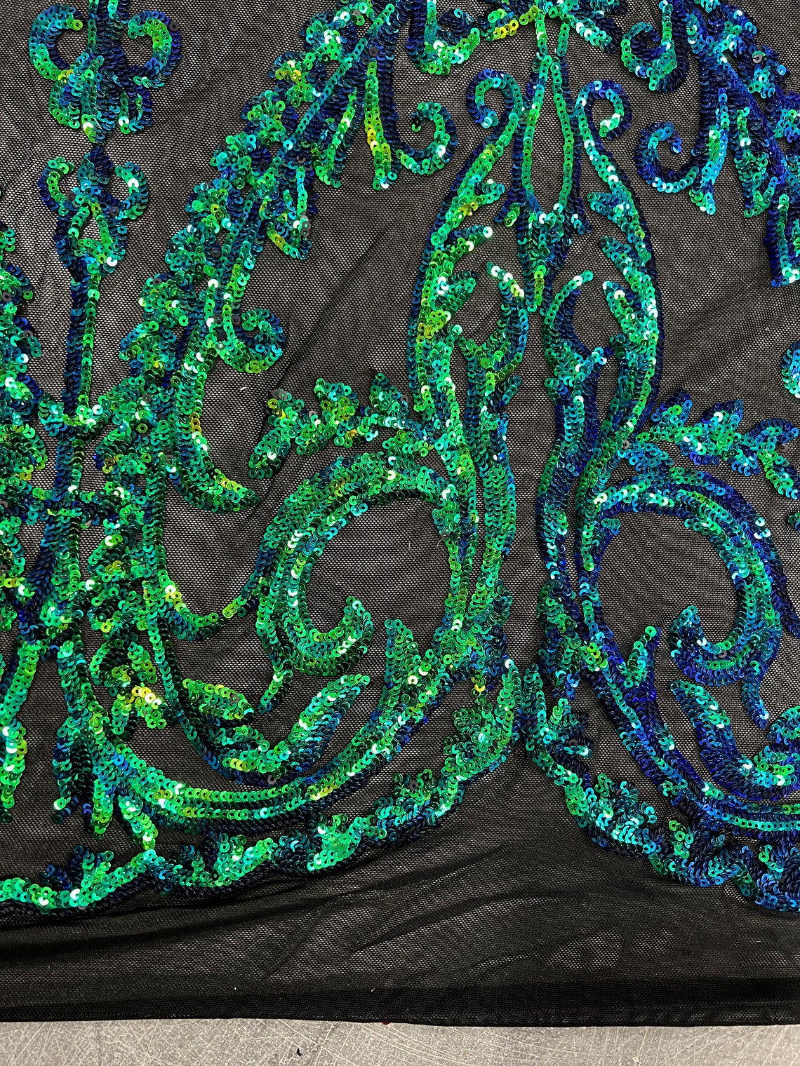 Esmeralda IRIDESCENT GREEN BLUE Mermaid Sequins on Mesh Lace Fabric by ...