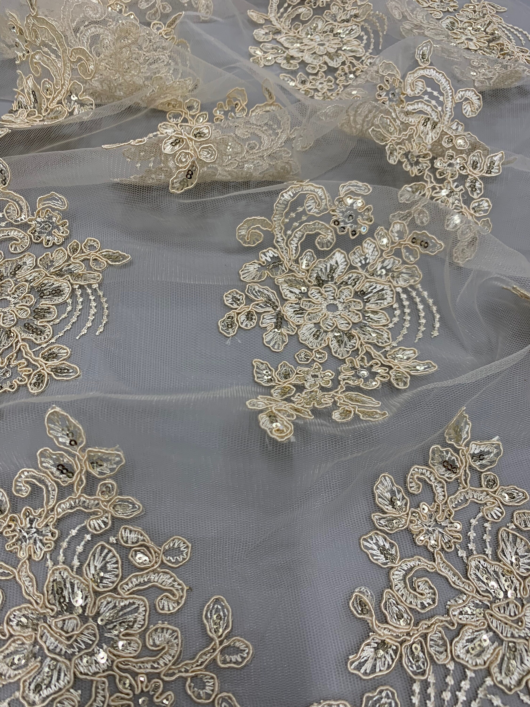 Brianna CREAM Polyester Floral Embroidery With Sequins on Mesh - Etsy