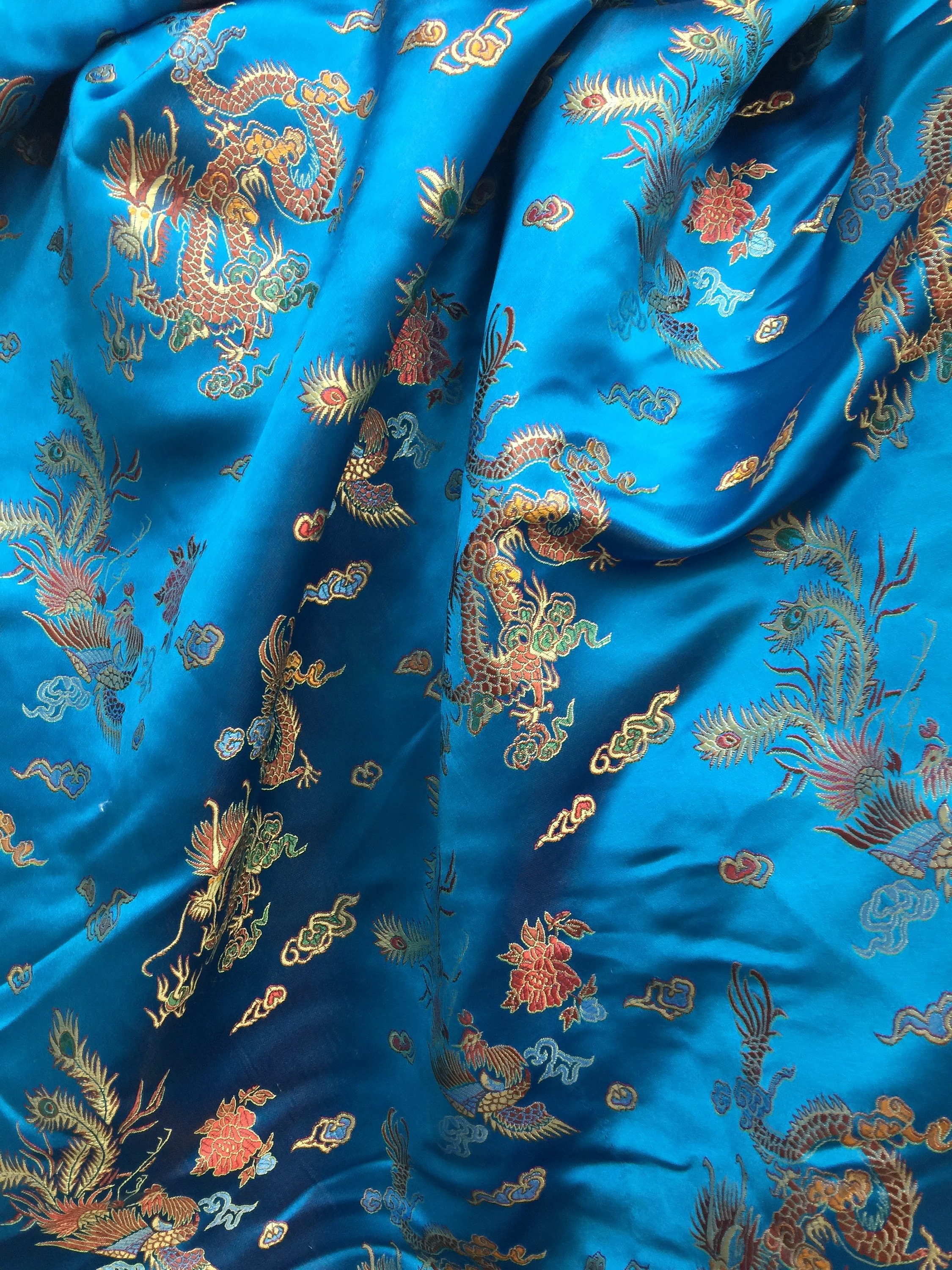 Hope TURQUOISE Dragon Brocade Chinese Satin Fabric by the Yard - Etsy