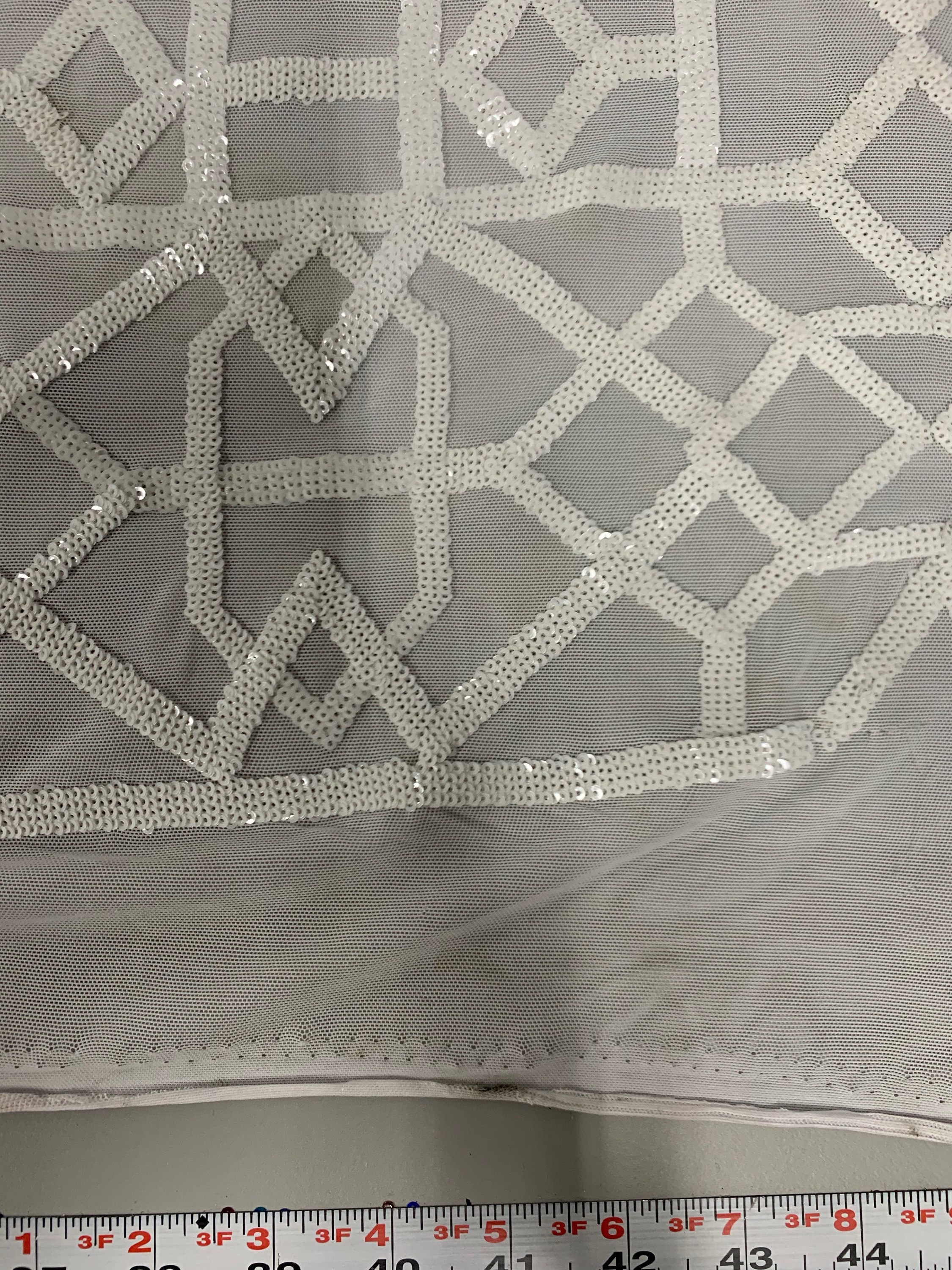 Meredith WHITE Trellis Pattern Sequins on Mesh Lace Fabric by | Etsy