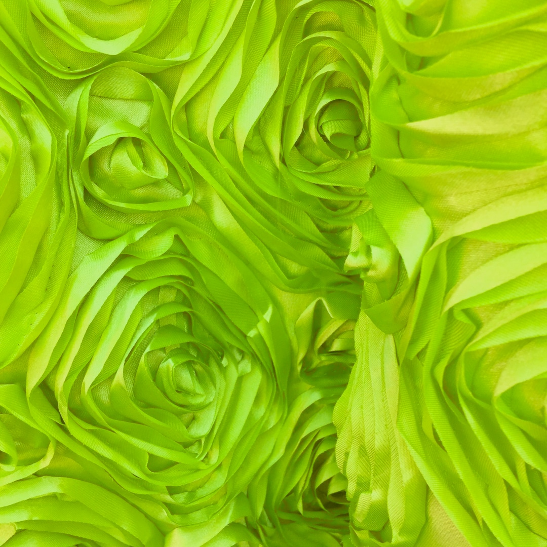 Paige NEON GREEN 3D Floral Polyester Satin Rosette Fabric by the Yard ...