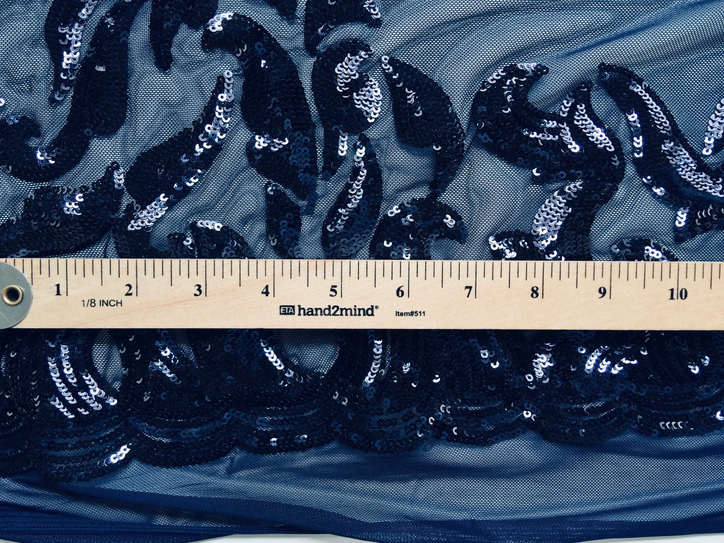 Miranda NAVY BLUE Vines and Leaves Sequins on NAVY Mesh Lace Fabric by ...