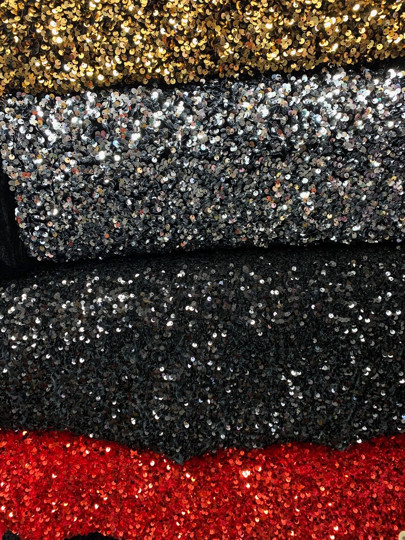 Stephanie BLACK Overlap Sequins on BLACK Stretch Velvet Fabric by the ...