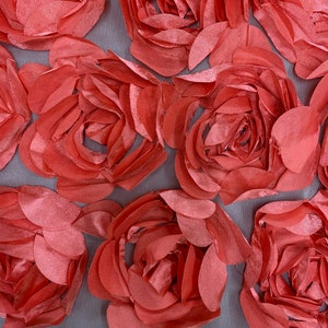 Maci CORAL 3D Floral Polyester Satin Rosette on Mesh Fabric by the Yard ...