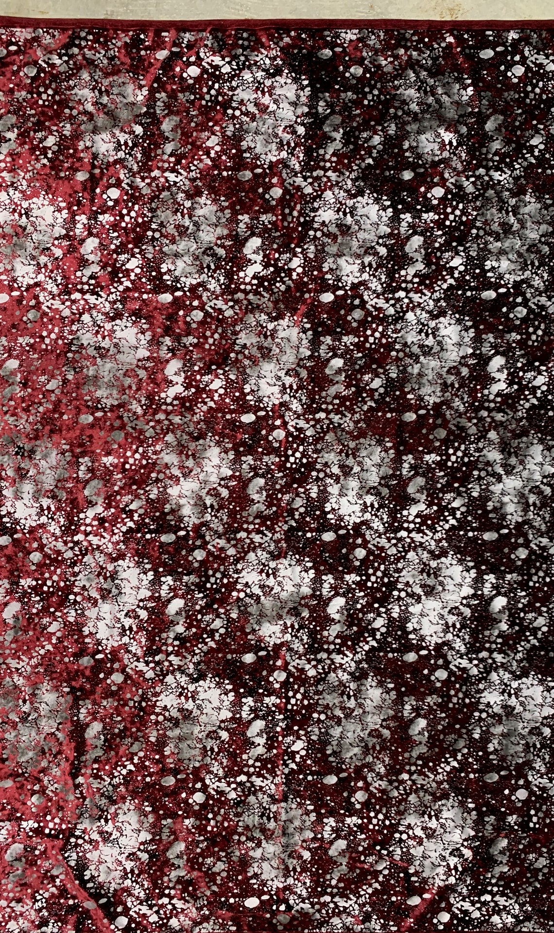 Sutton BURGUNDY Splatter Print on Polyester Stretch Velvet for | Etsy