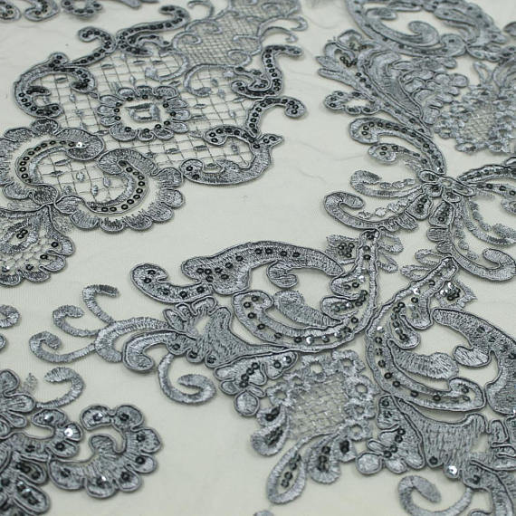 Vivian GREY Polyester Embroidery With Sequins on Mesh Lace - Etsy
