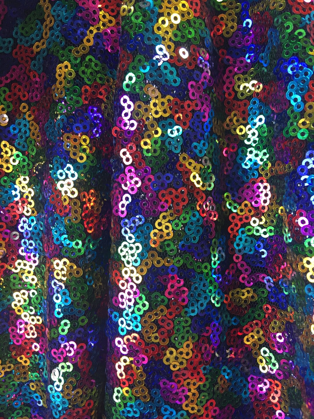 Leila RAINBOW Sequins on BLACK Mesh Fabric by the Yard - 10050 - Etsy