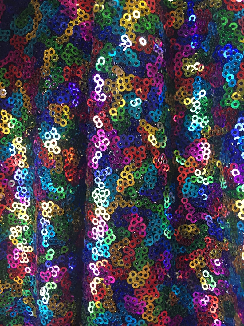 Leila RAINBOW Sequins on BLACK Mesh Fabric by the Yard 10050 | Etsy