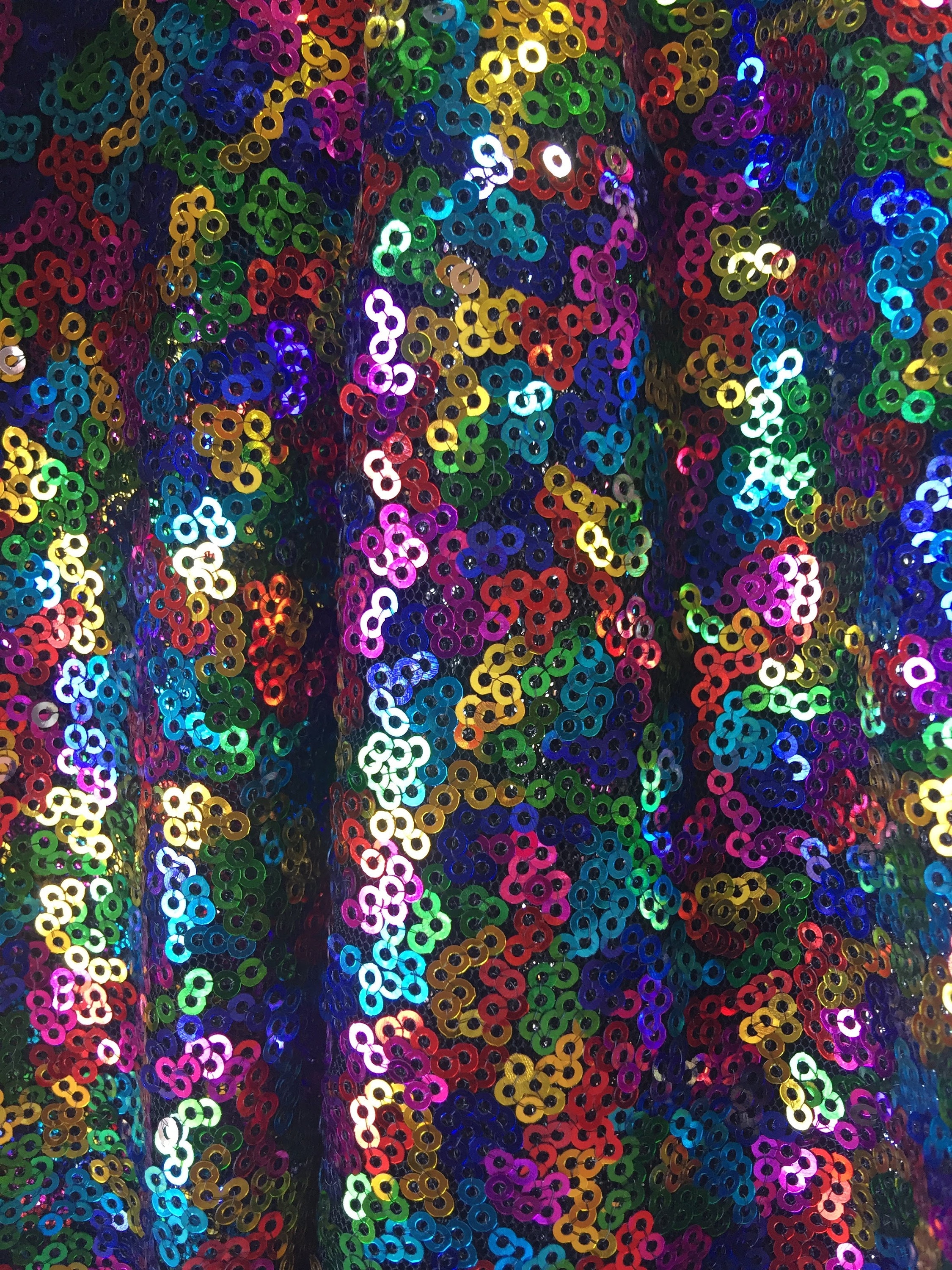 Leila RAINBOW Sequins on BLACK Mesh Fabric by the Yard 10050 | Etsy