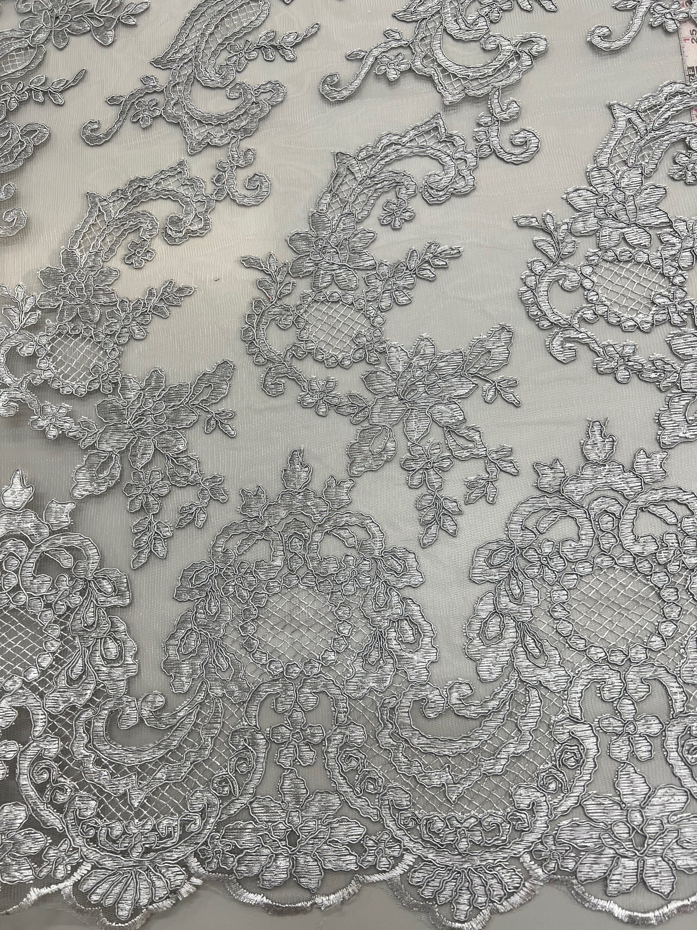 Elise GREY Polyester Corded Floral Embroidery on Mesh Lace - Etsy