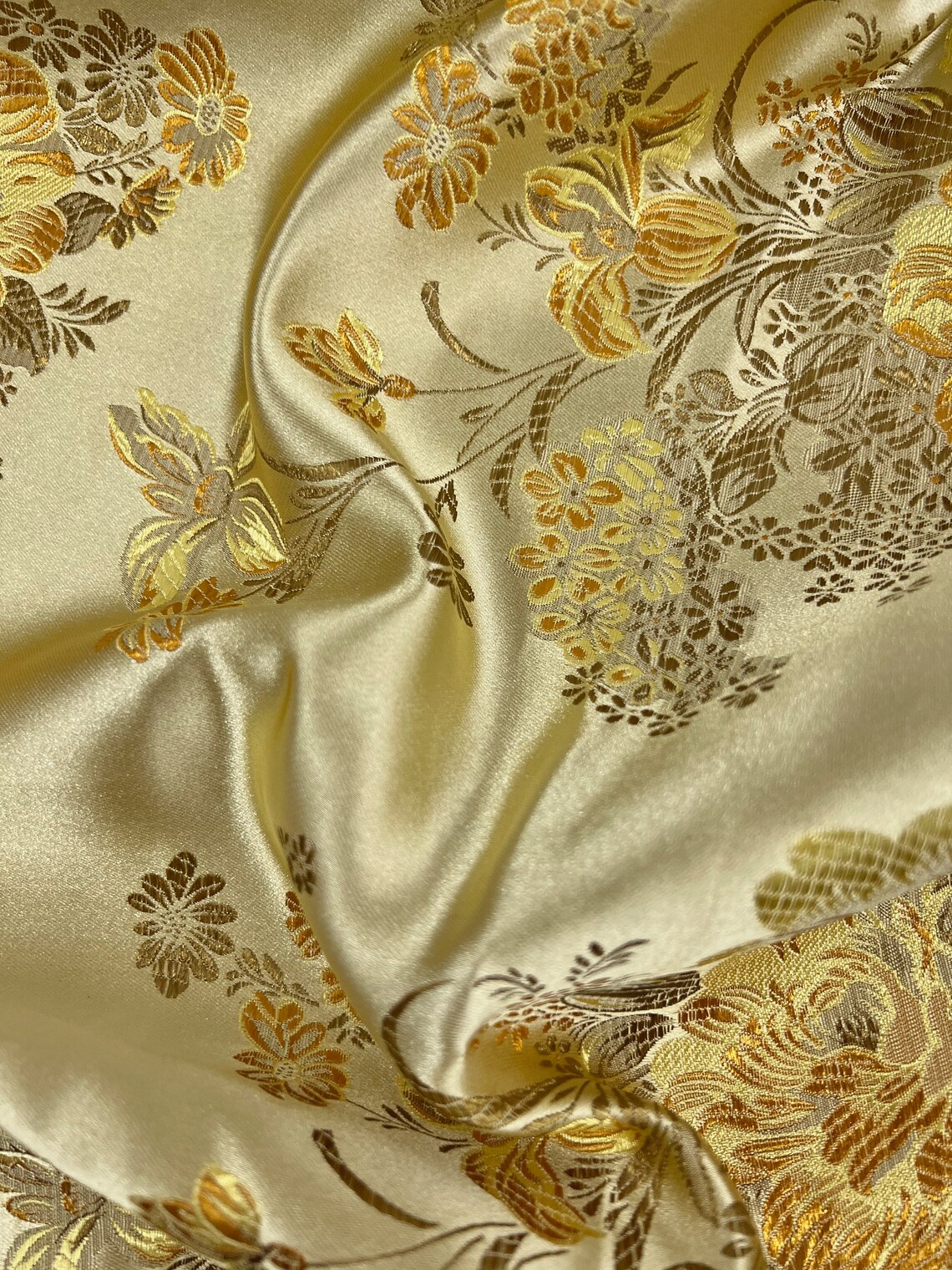 Anais GOLD Floral Brocade Chinese Satin Fabric for Cheongsam/qipao ...