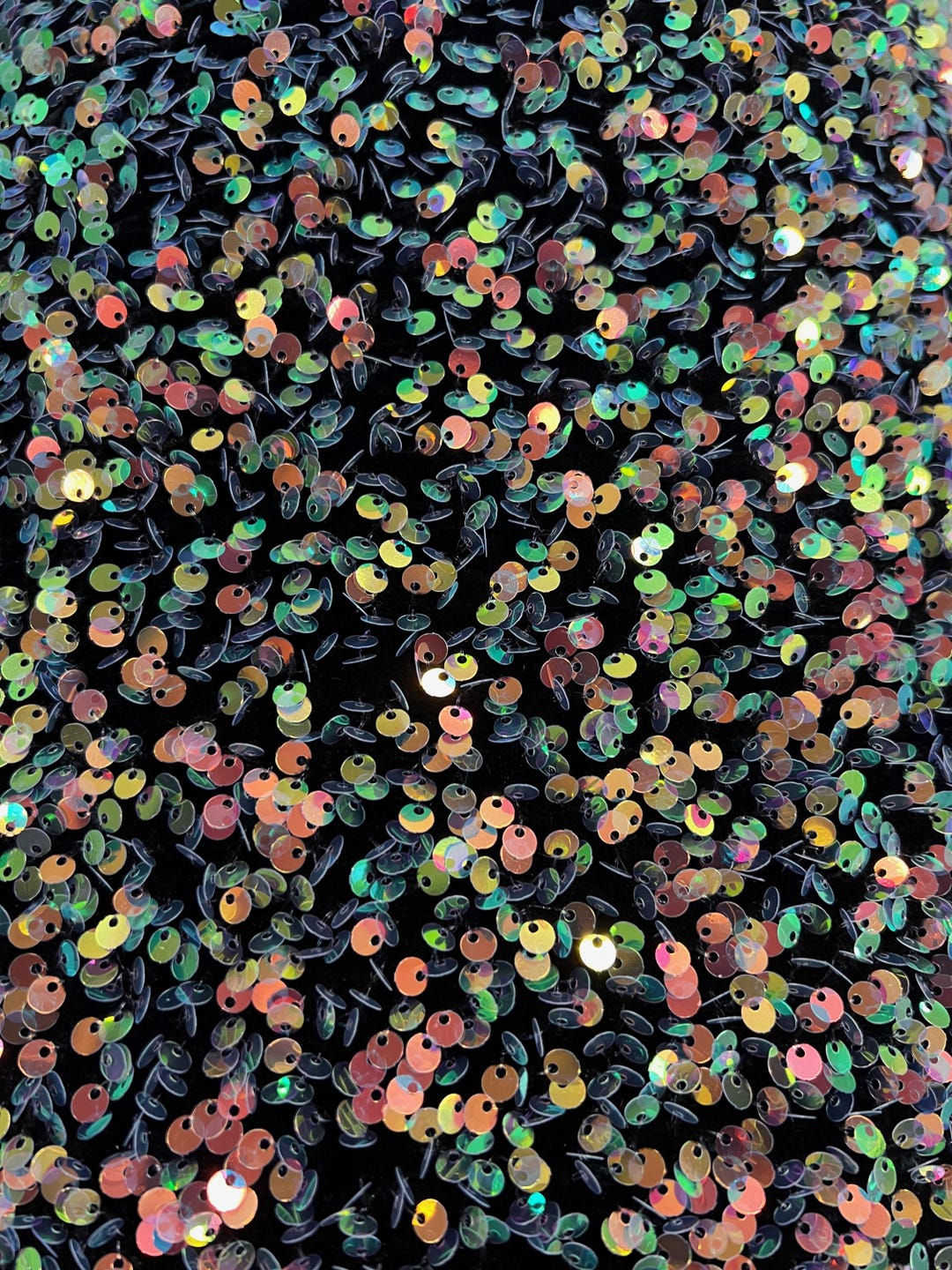 Stephanie MULTI COLORED Overlap Sequins on BLACK Stretch Velvet Fabric ...