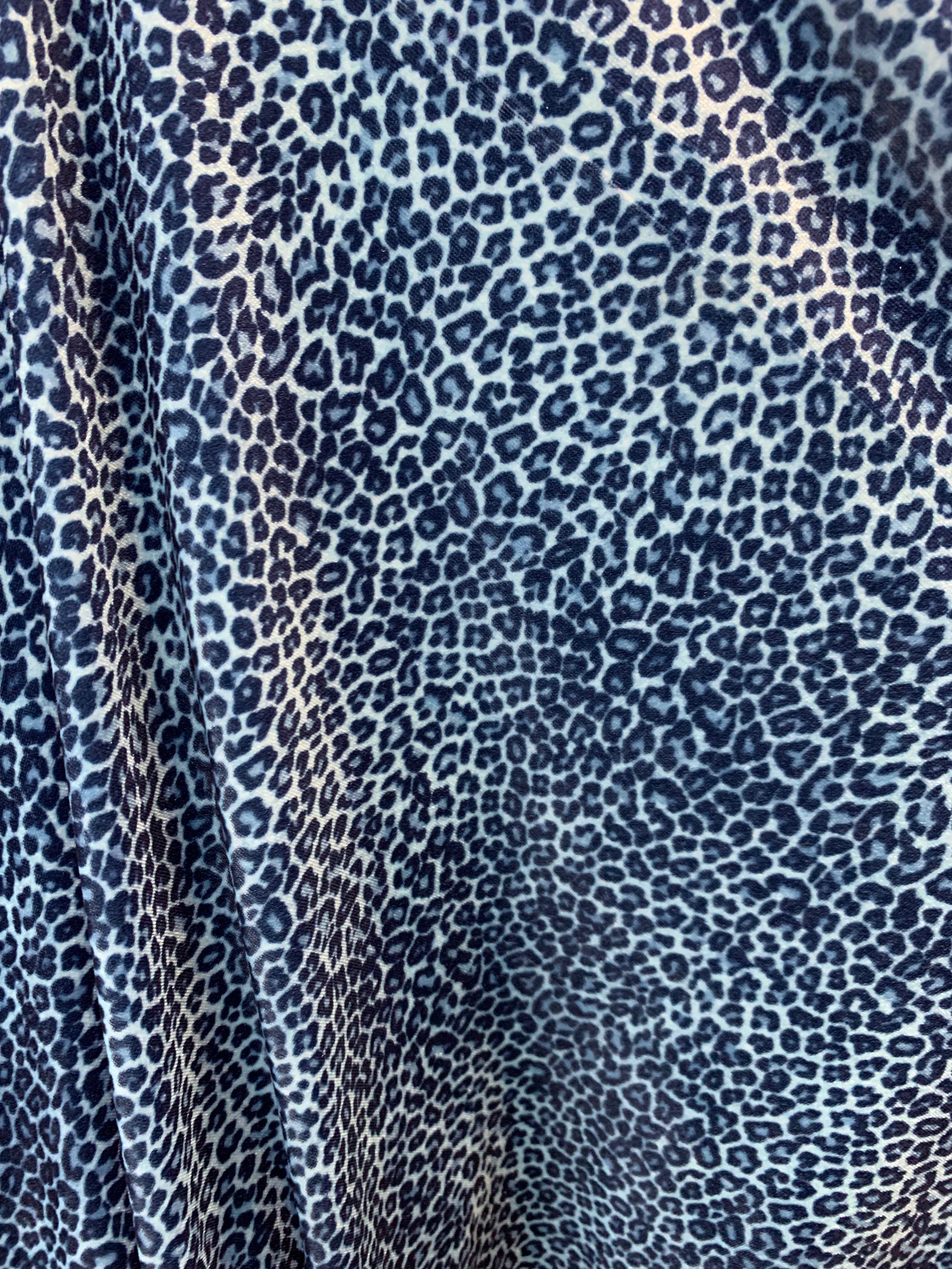 Dana NAVY LIGHT BLUE Small Leopard Pattern Polyester Spandex Stretch ...