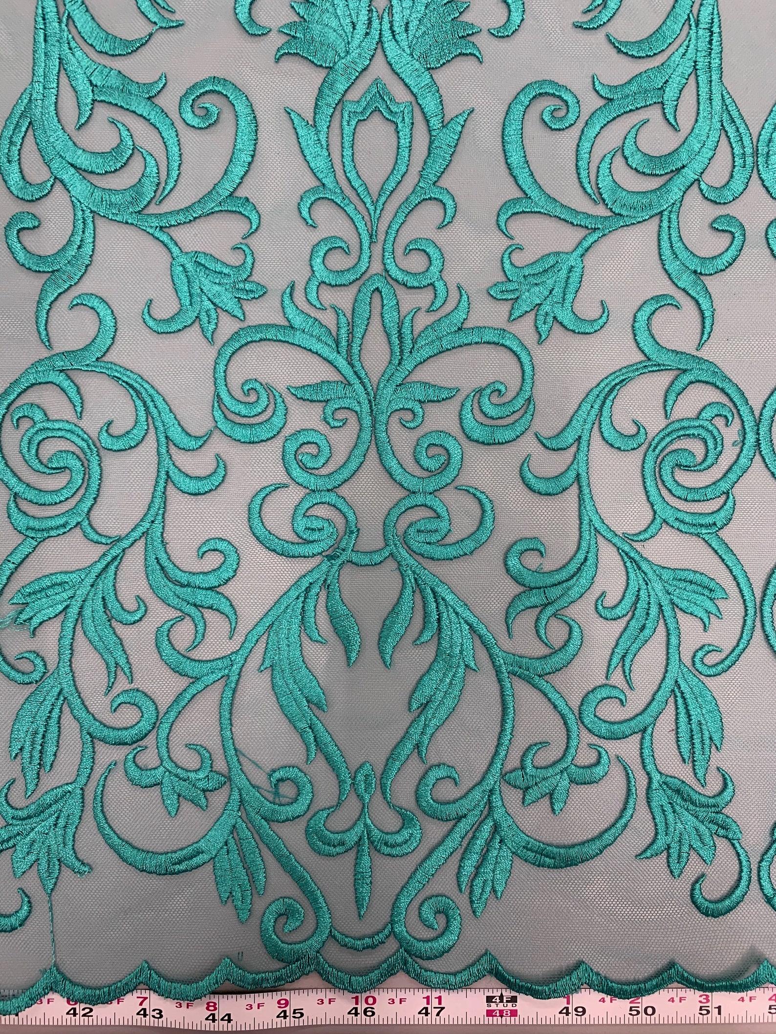 Haley TEAL GREEN Floral Swirl Embroidery on Mesh Royalty Lace - Etsy