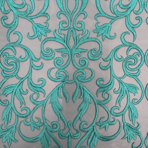 Haley TEAL GREEN Floral Swirl Embroidery on Mesh Royalty Lace Fabric by ...