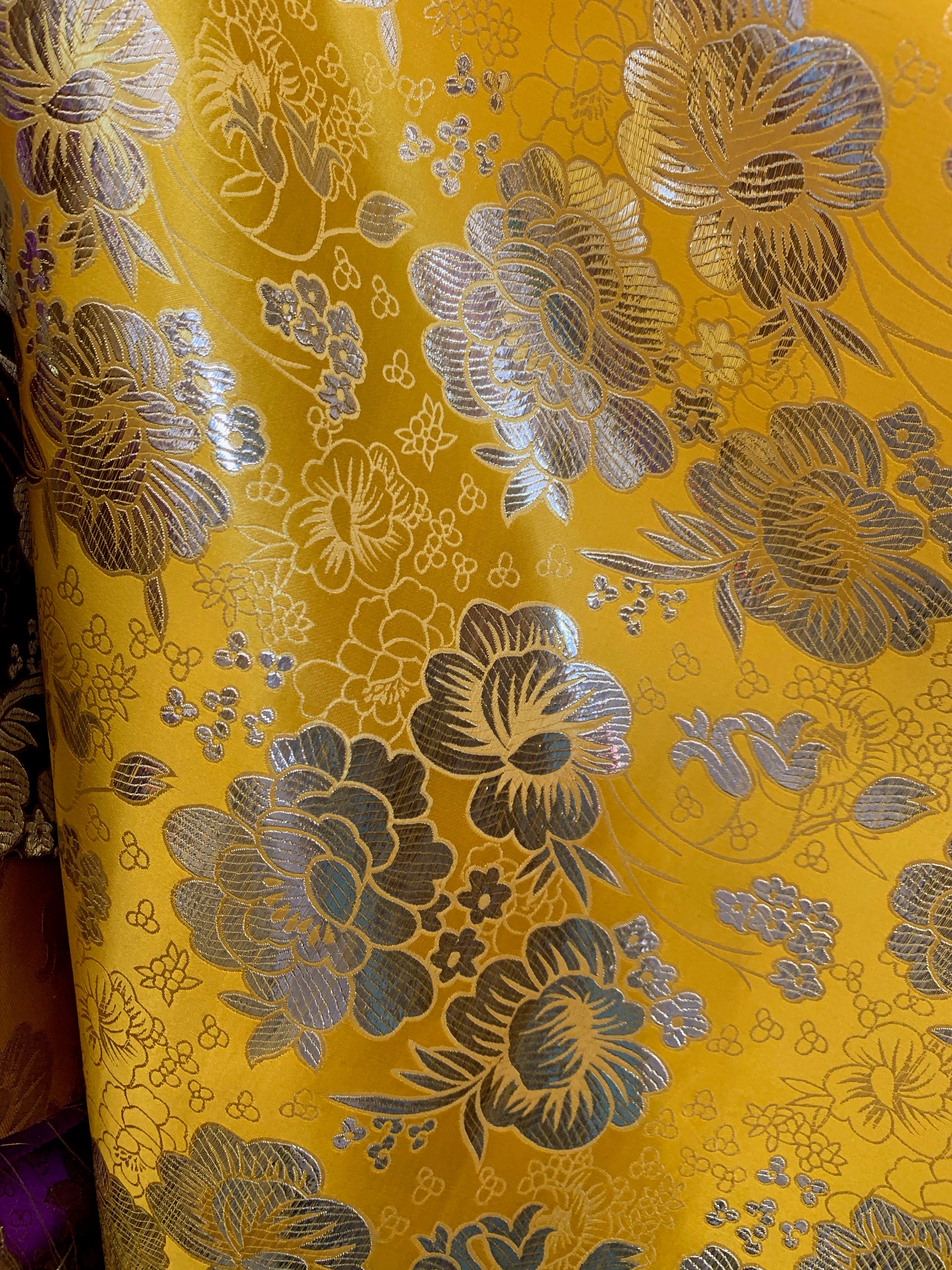 Juliet YELLOW Floral Brocade Chinese Satin Fabric by the Yard - 10053 ...