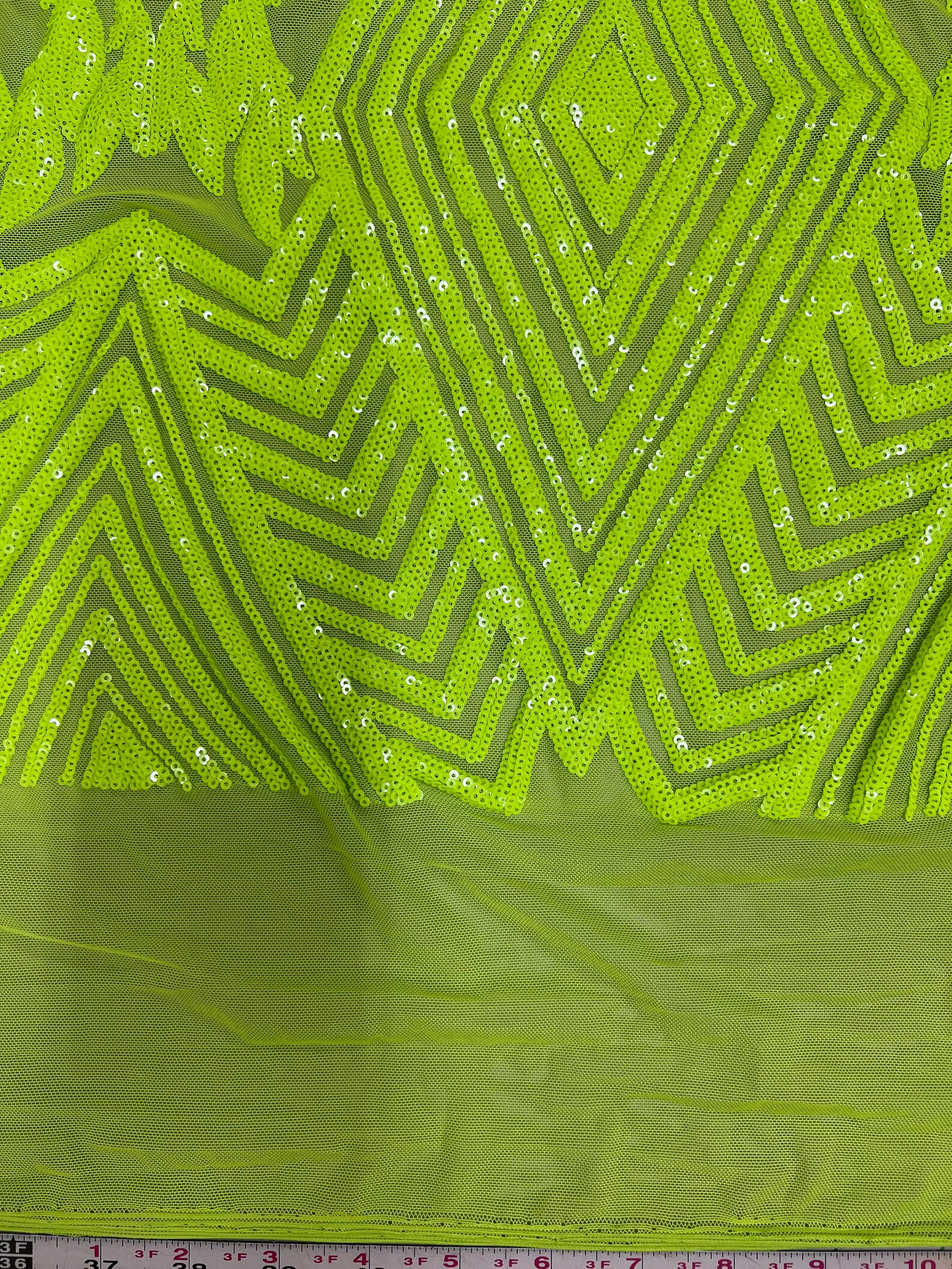 Francesca NEON YELLOW GREEN Vines and Diamonds Pattern Sequins on Mesh ...