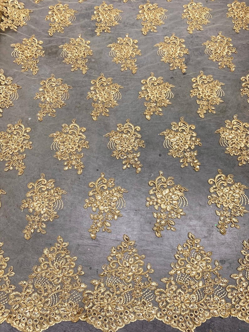 Brianna GOLD Polyester Floral Embroidery With Sequins on Mesh - Etsy