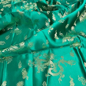 Arisa JADE GREEN Dragon Brocade Chinese Satin Fabric for Cheongsam ...