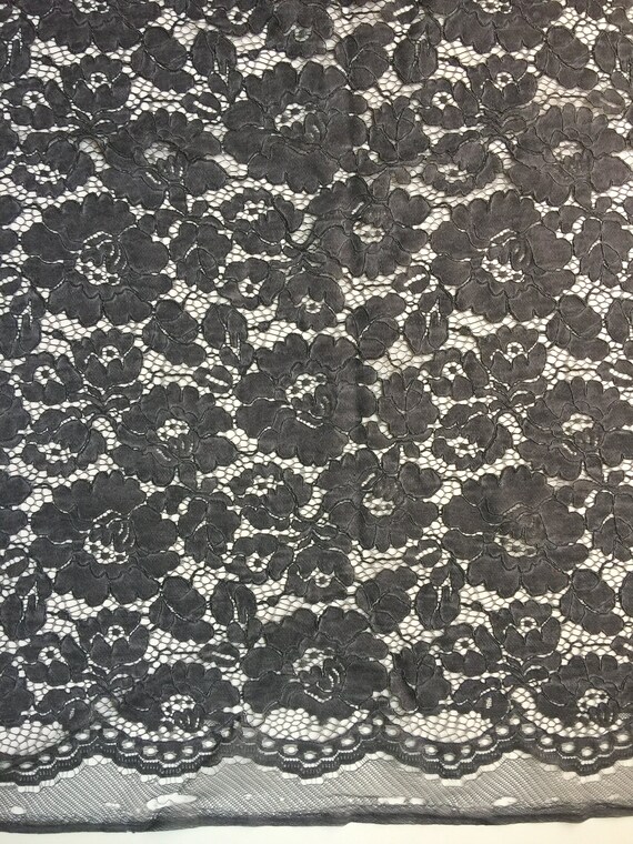 Summer CHARCOAL GREY Floral Pattern Double Dyed Flat Lace on - Etsy