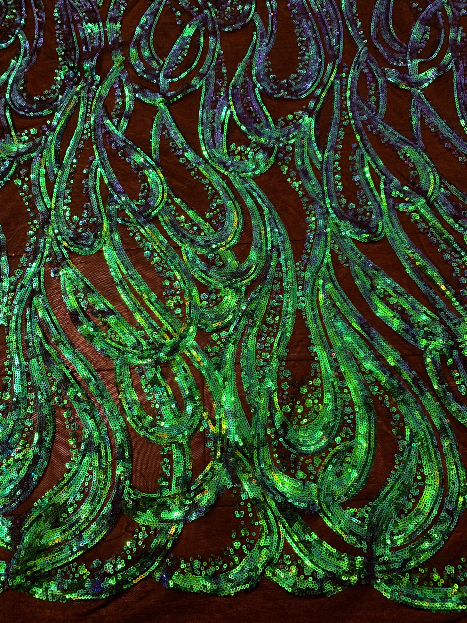 Lorelei IRIDESCENT GREEN BLUE Mermaid Swirls Sequins on Mesh Lace ...