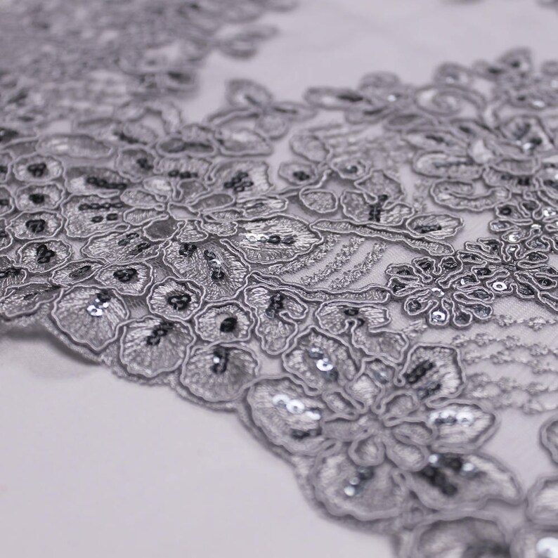 Brianna GREY Polyester Floral Embroidery With Sequins on Mesh - Etsy