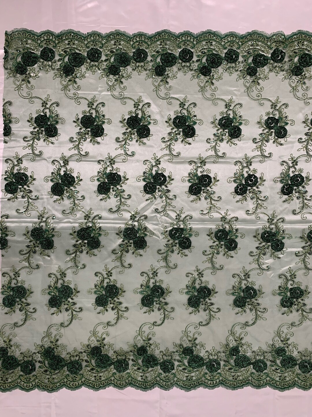 Ryleigh HUNTER GREEN 3D Floral Embroidery With Gold Foil & Sequins on ...