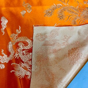 Arisa ORANGE Dragon Brocade Chinese Satin Fabric for Cheongsam/qipao ...