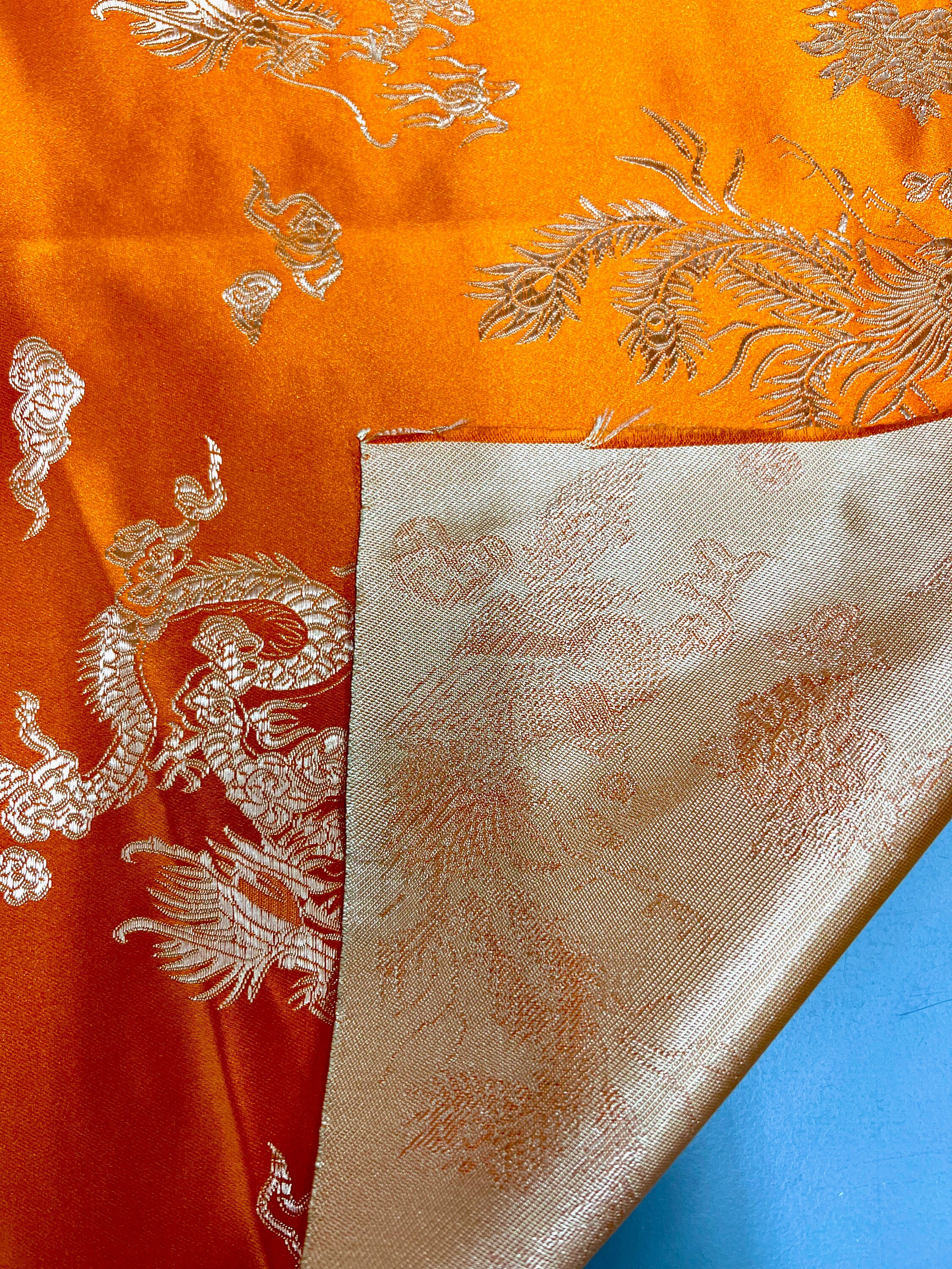 Arisa ORANGE Gold Dragon Brocade Chinese Satin Fabric for Cheongsam ...