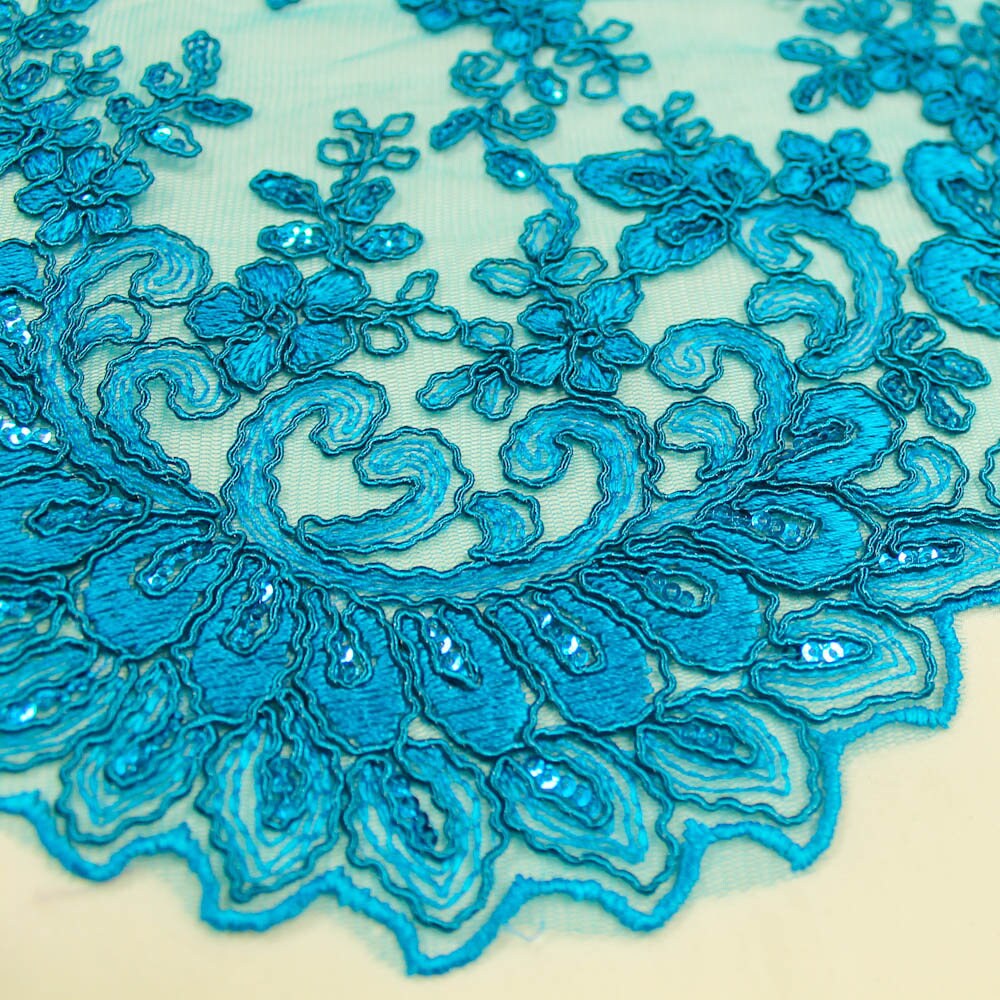 Melody TURQUOISE Polyester Floral Embroidery With Sequins on - Etsy