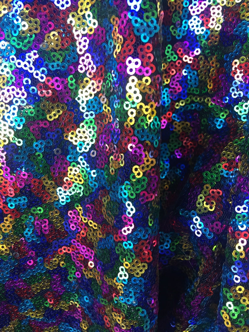 Leila RAINBOW Sequins on BLACK Mesh Fabric by the Yard 10050 | Etsy
