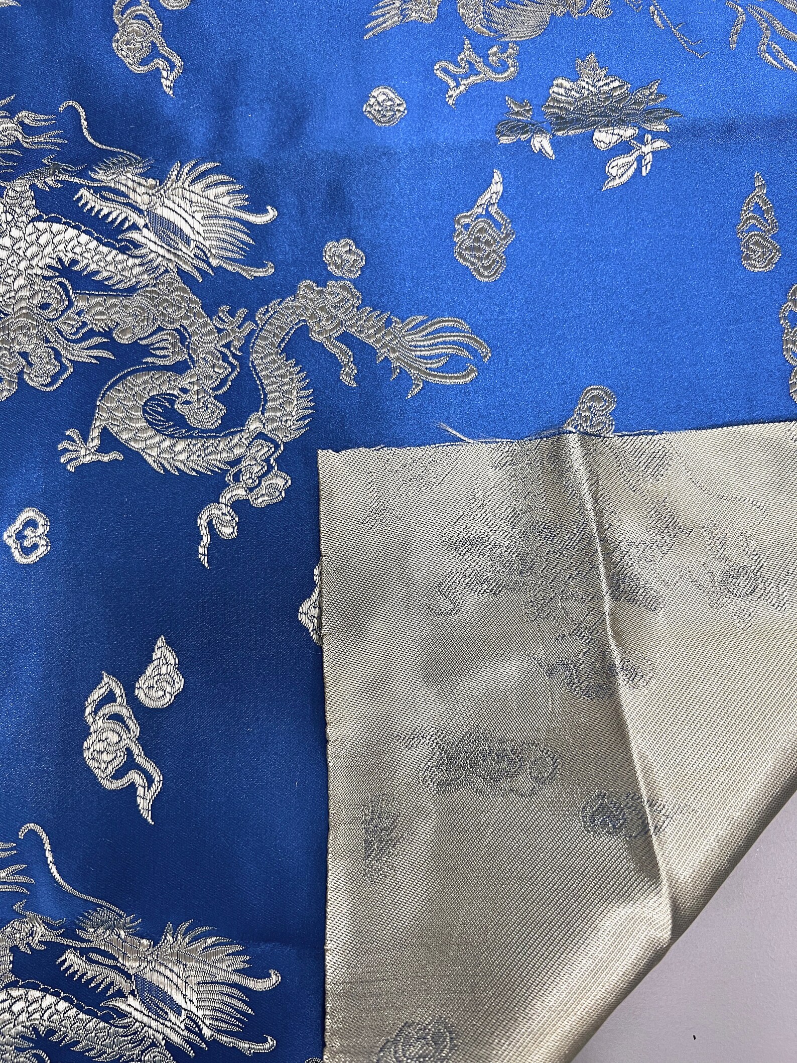 Arisa BLUE Gold Dragon Brocade Chinese Satin Fabric for Cheongsam/qipao ...