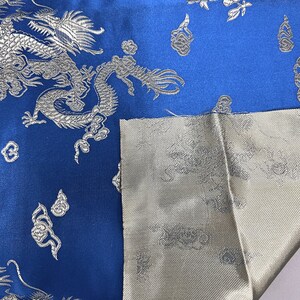 Arisa BLUE Gold Dragon Brocade Chinese Satin Fabric for Cheongsam/qipao ...