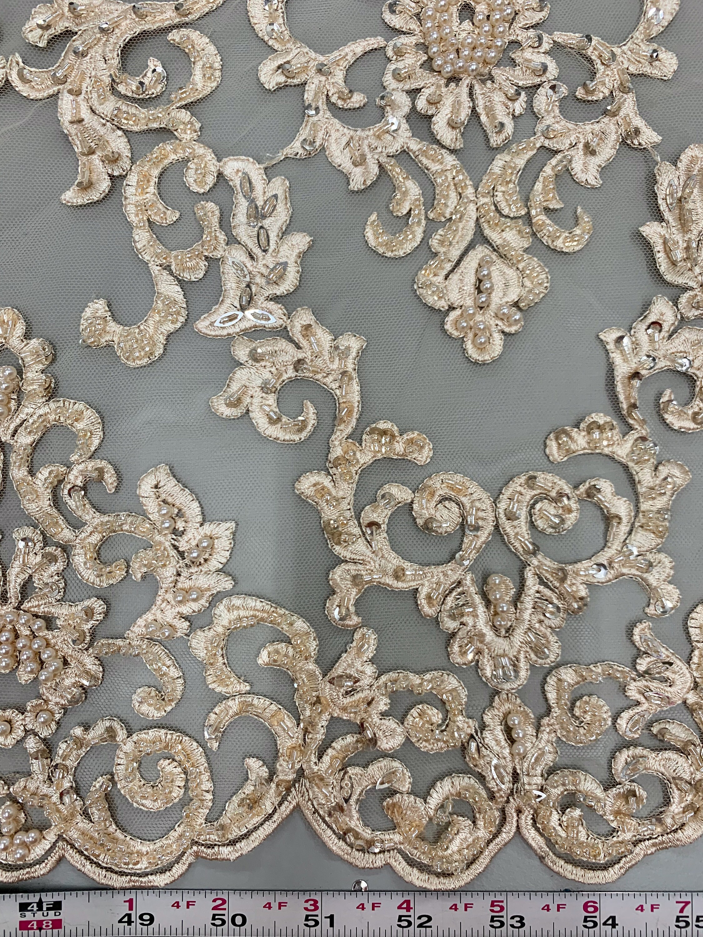 Helena BLUSH Embroidered Damask Pattern With Faux Pearls and - Etsy