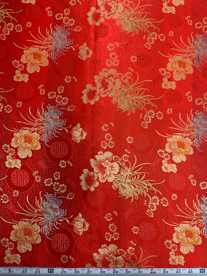 Kate RED Floral Brocade Chinese Satin Fabric by the Yard - Etsy