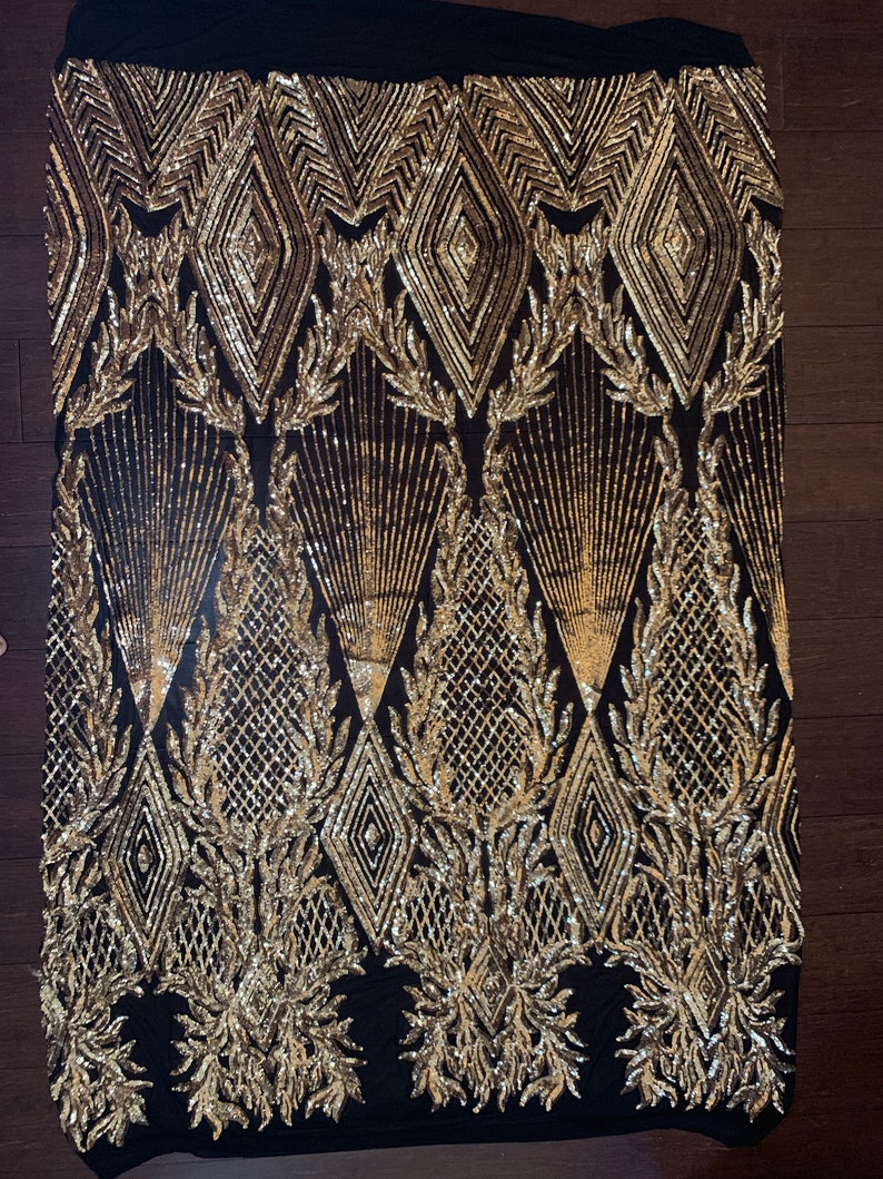 Francesca GOLD Vines and Diamonds Pattern Sequins on BLACK | Etsy