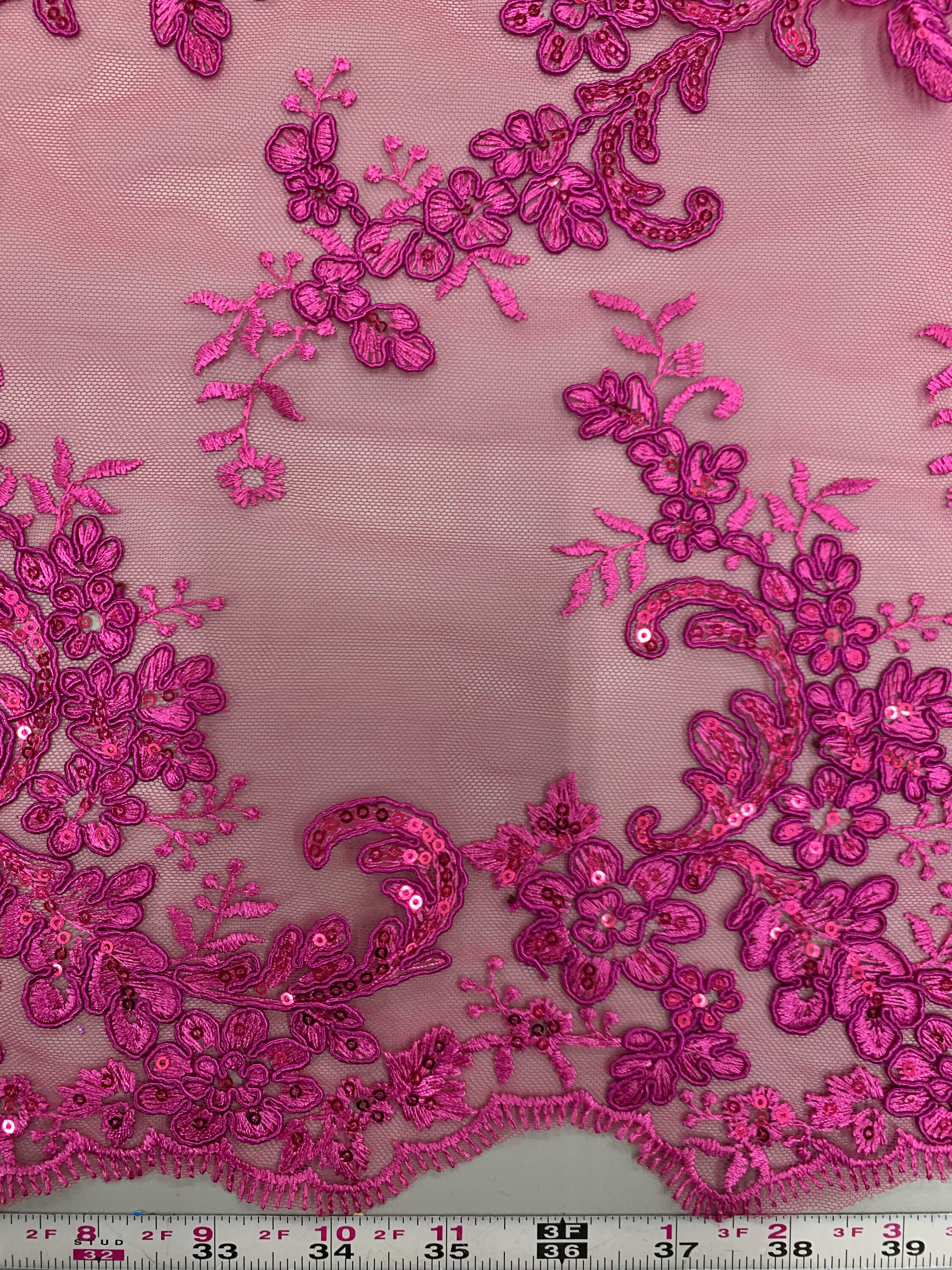 Cristina HOT PINK Polyester Floral Embroidery With Sequins on Mesh Lace ...