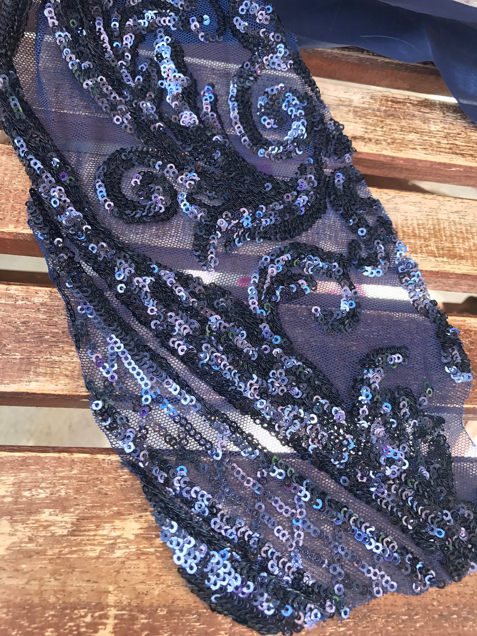 Alaina NAVY BLUE Curlicue Sequins on Mesh Lace Fabric by the Yard ...