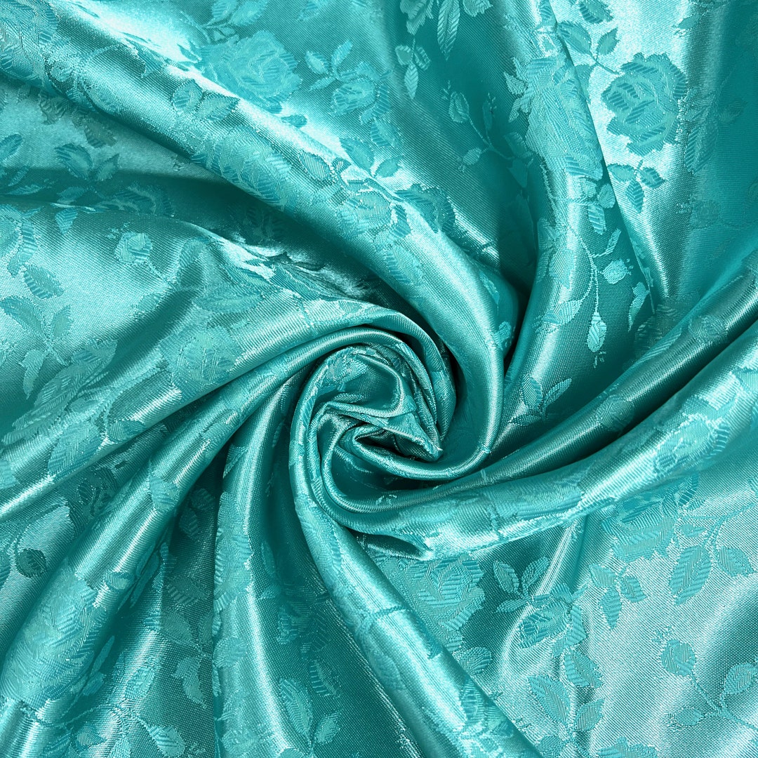 Kayla Aqua Polyester Floral Jacquard Brocade Satin Fabric By Etsy