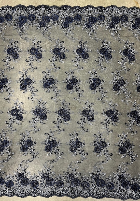 Ryleigh NAVY BLUE 3D Floral Embroidery With Foil & Sequins on - Etsy