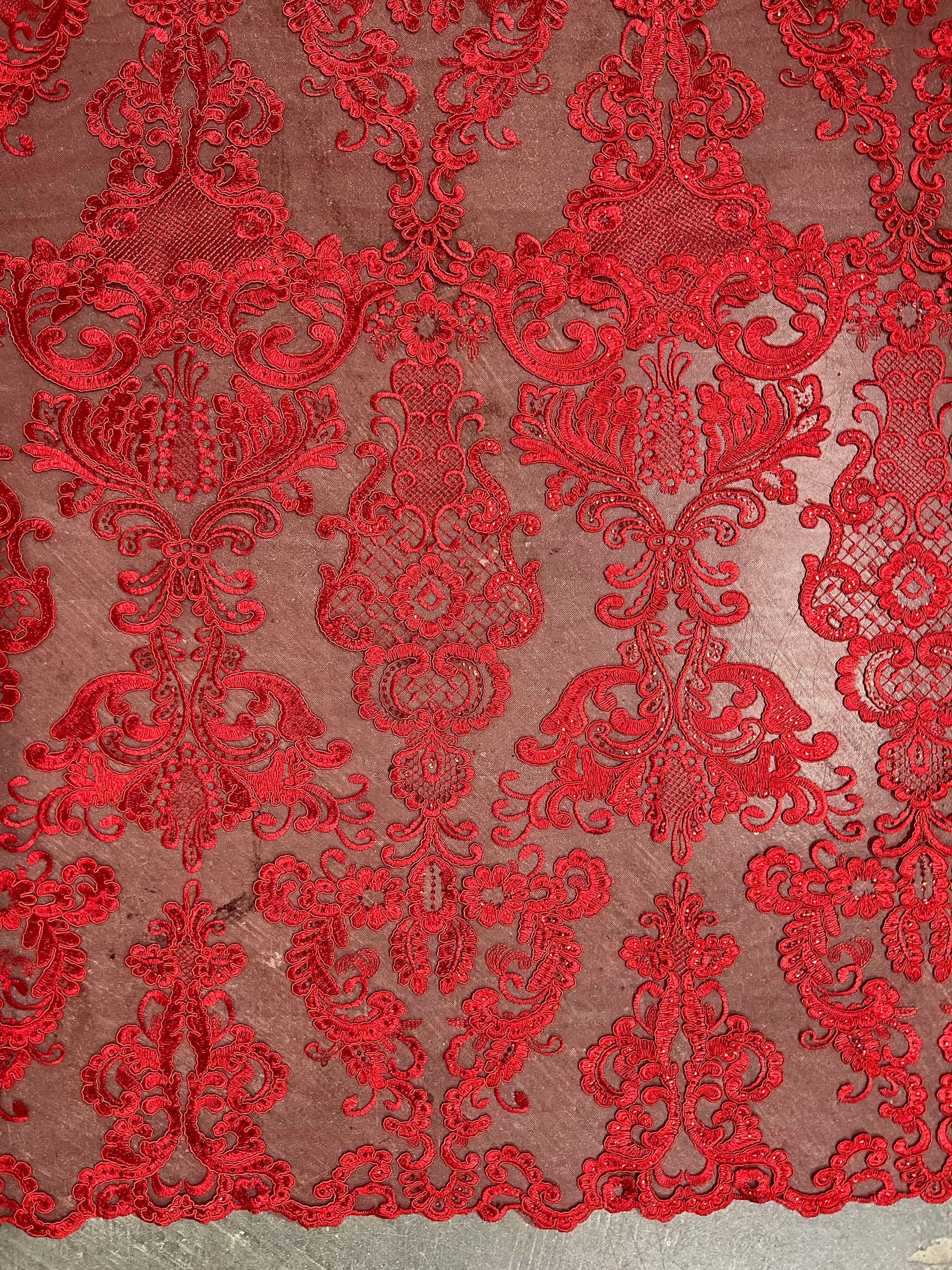 Vivian RED Polyester Embroidery With Sequins on Mesh Lace - Etsy