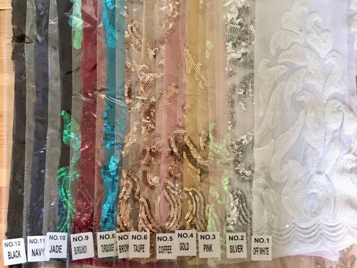Miranda TEAL Vines and Leaves Sequins on TEAL Mesh Lace Fabric by the ...