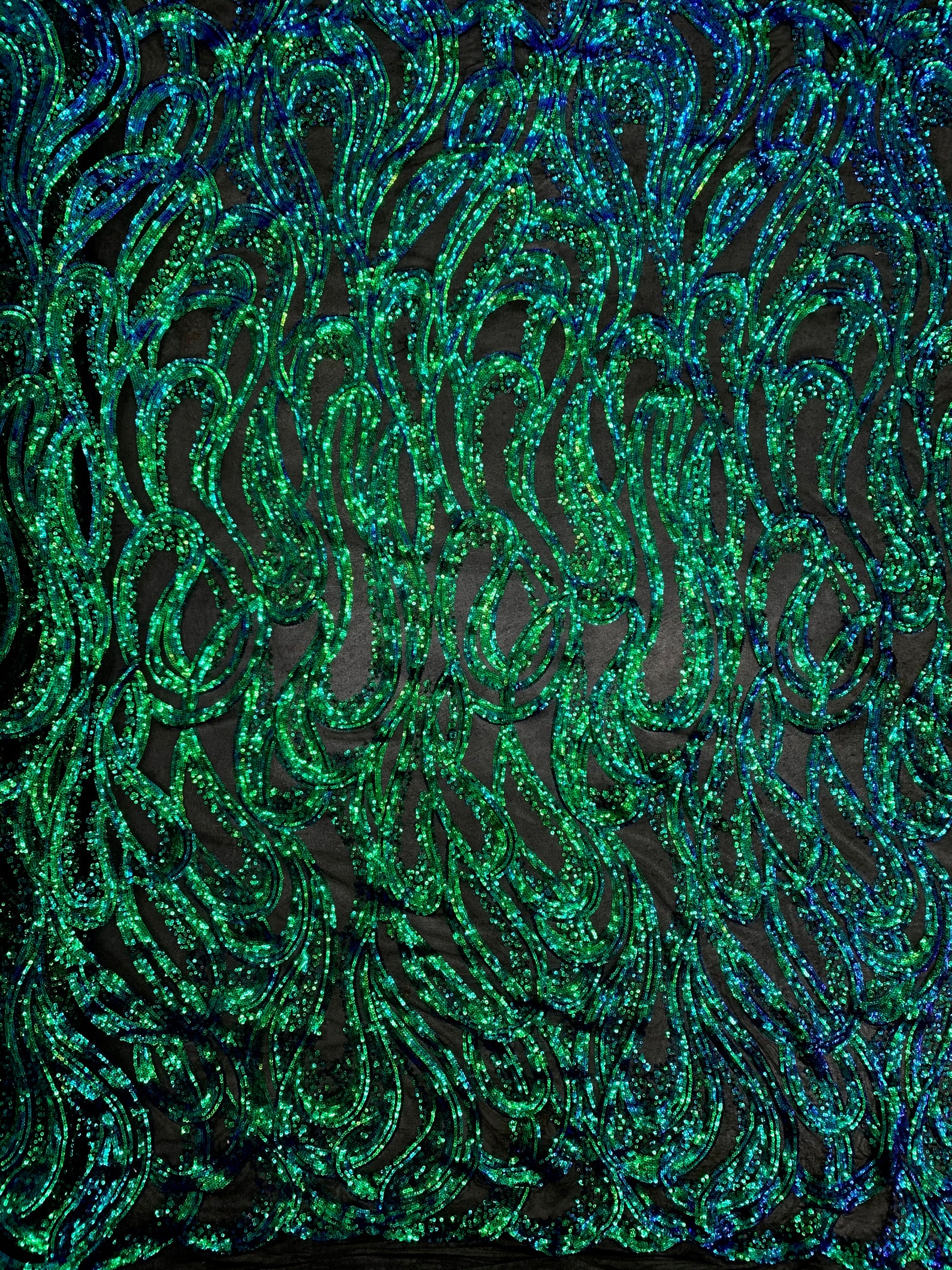 Lorelei IRIDESCENT GREEN BLUE Mermaid Swirls Sequins on Mesh Lace ...