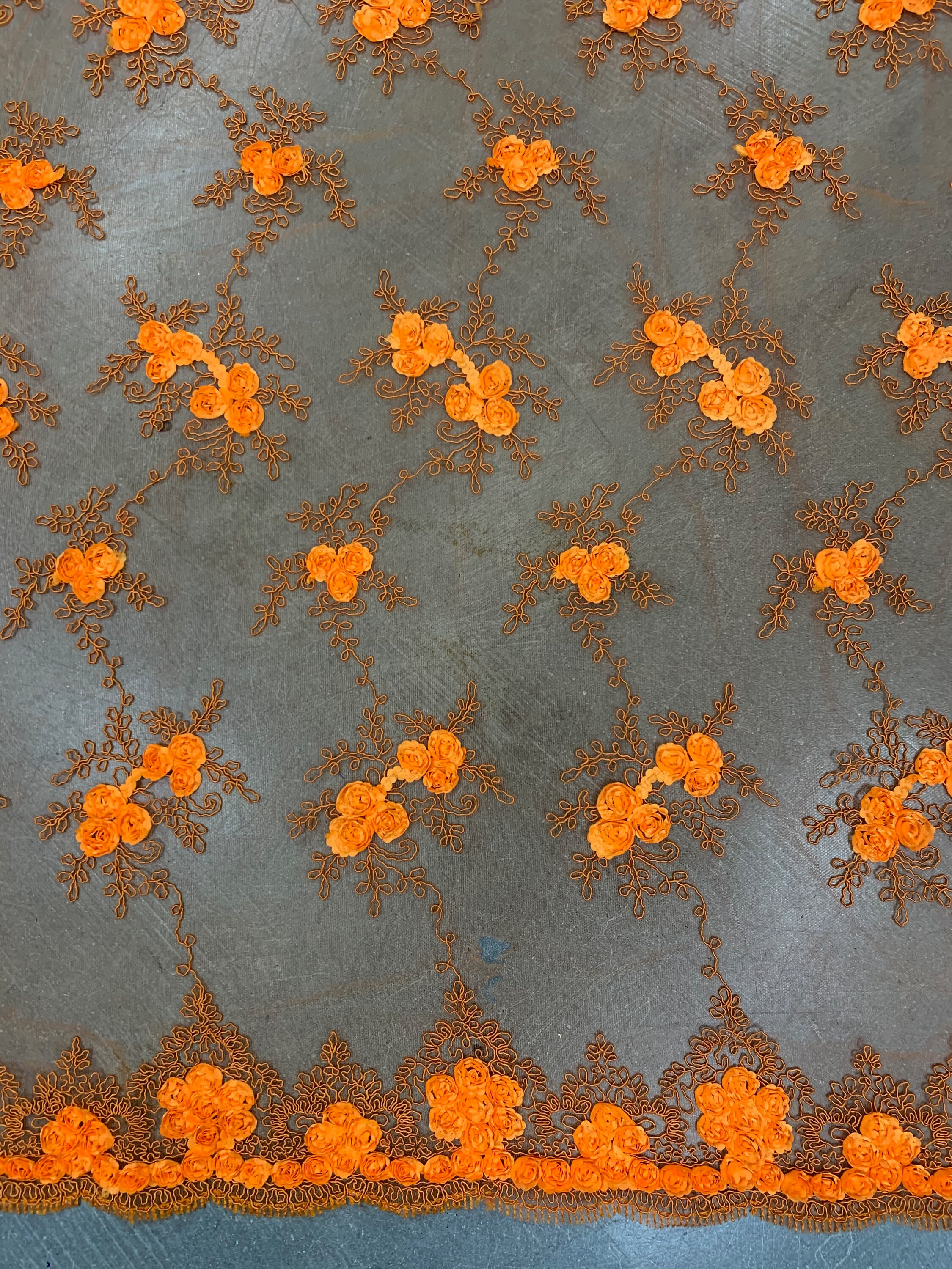 Andrea BRIGHT ORANGE 3-D Floral Matte Corded Embroidery on | Etsy