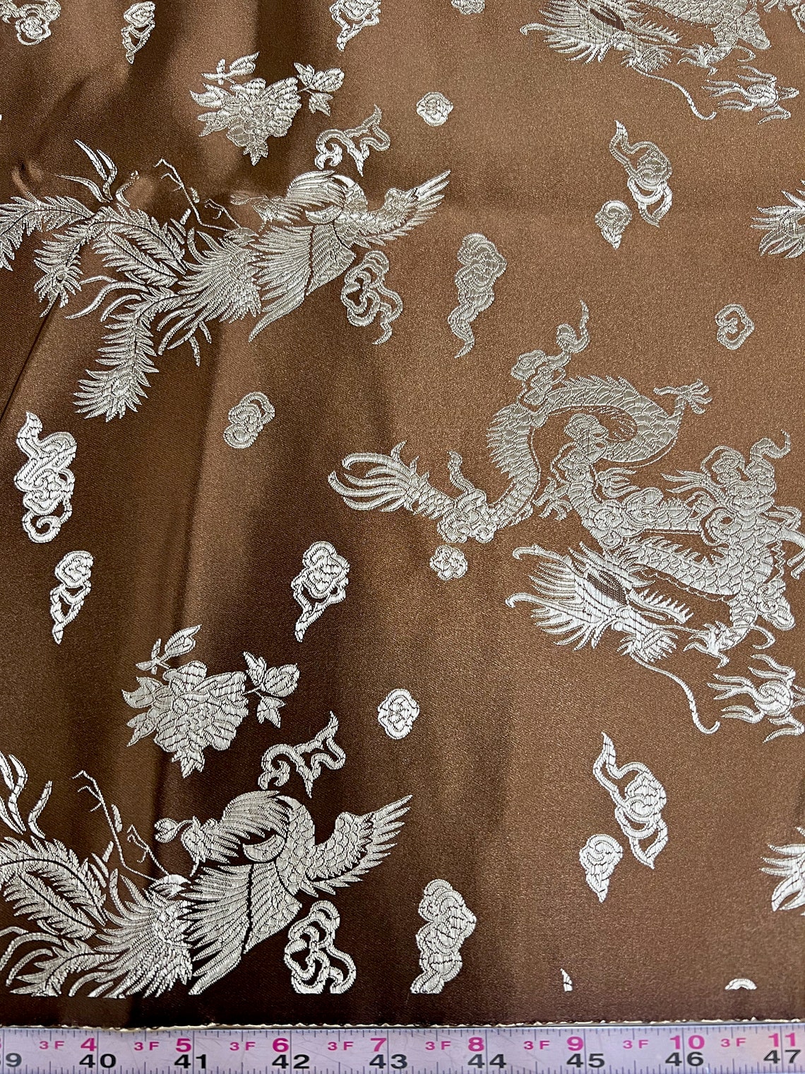 Arisa BROWN Gold Dragon Brocade Chinese Satin Fabric for Cheongsam ...