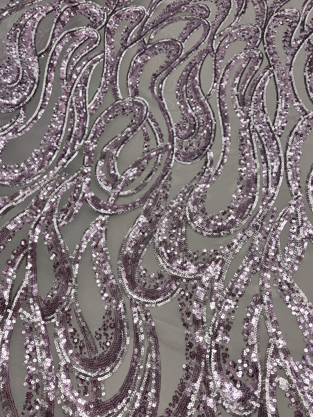Lorelei SILVER MAUVE Swirls Sequins on Mesh Lace Fabric by the Yard ...