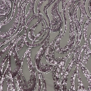 Lorelei SILVER MAUVE Swirls Sequins on Mesh Lace Fabric by the Yard ...